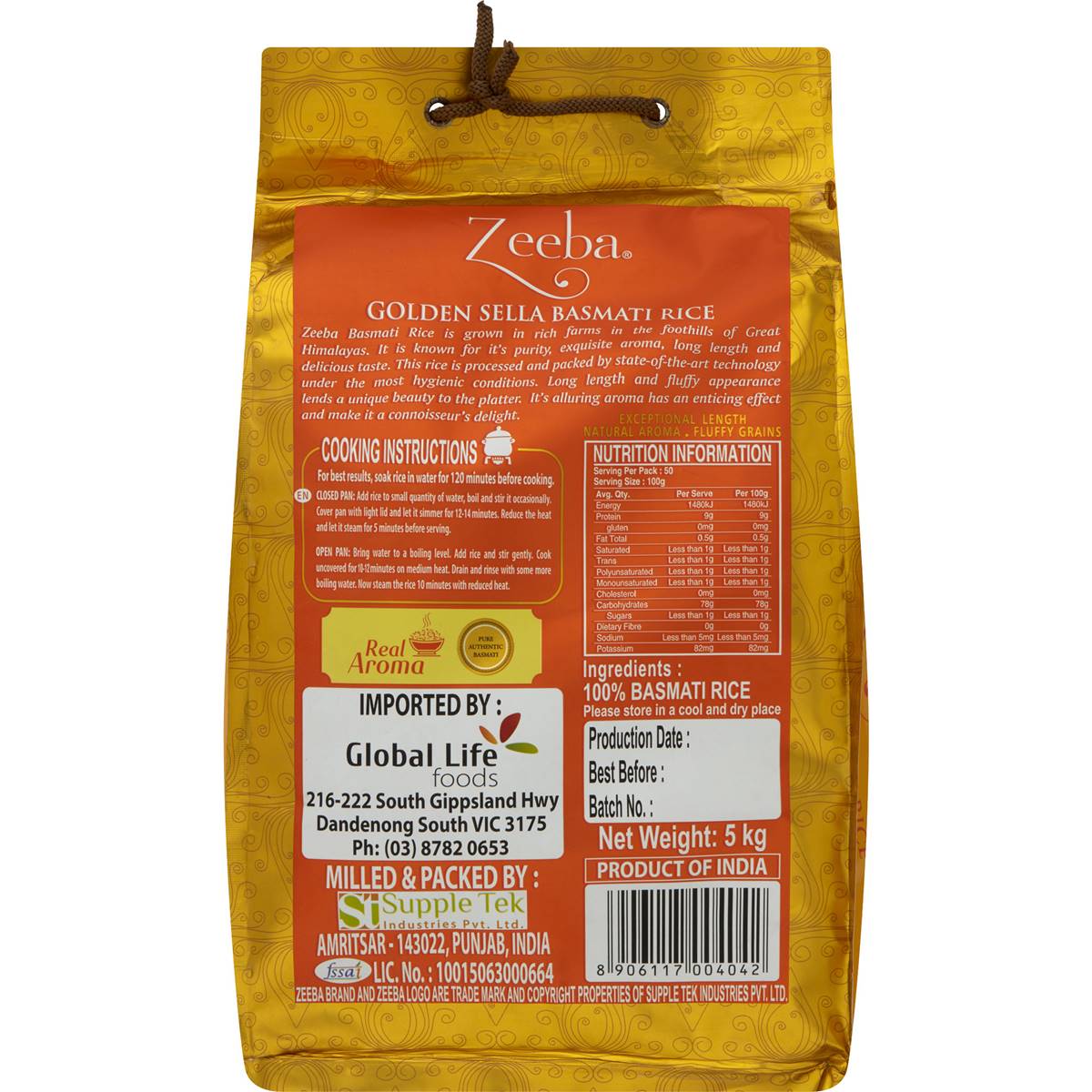Zeeba Golden Sella Basmati Rice 5kg | Woolworths