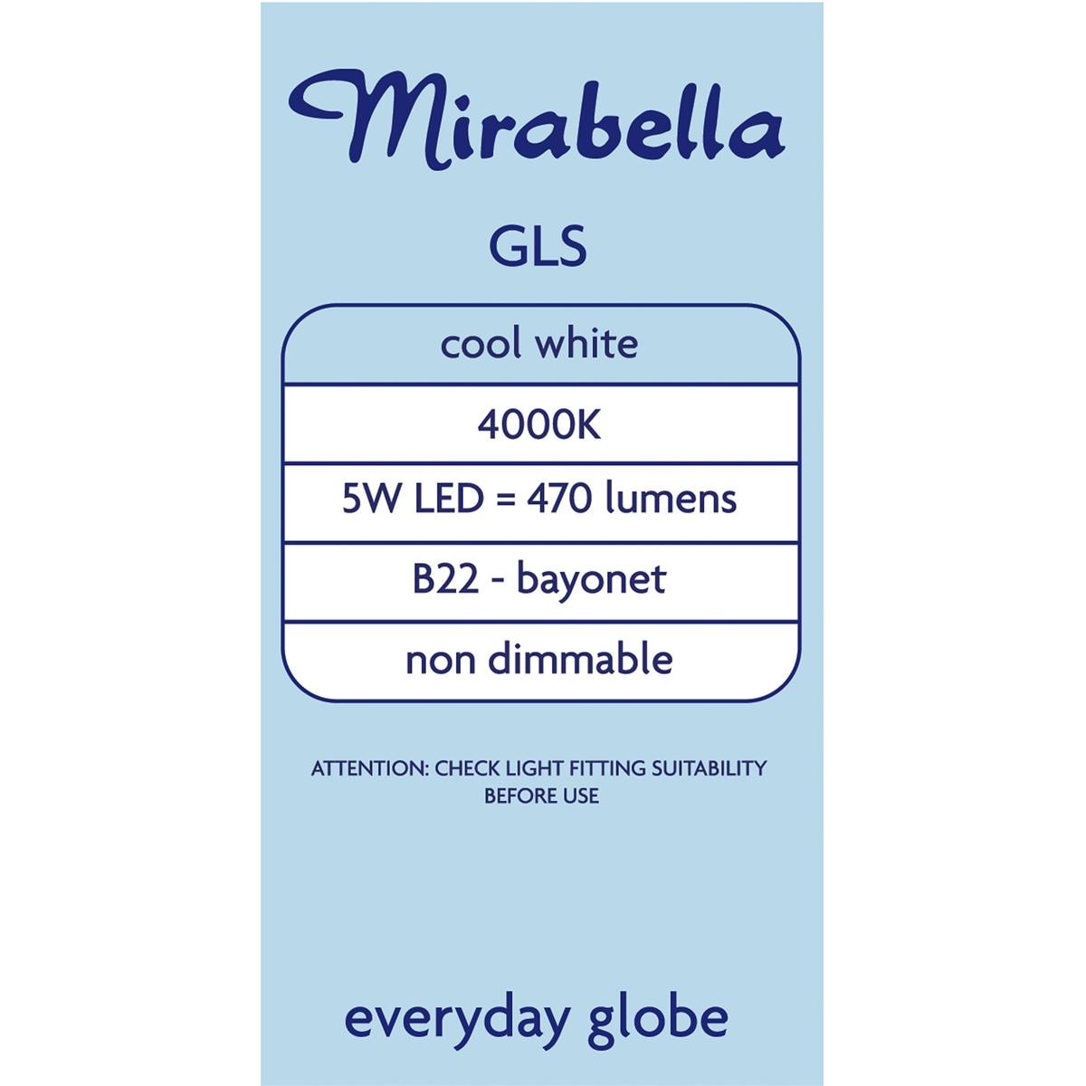Mirabella Led Gls Bayonet Cap 5w 470lm Cool White Light Globe 2 Pack ... Mirabella Led Gls Bayonet Cap 5w 470lm Cool White Light Globe 2 Pack ...