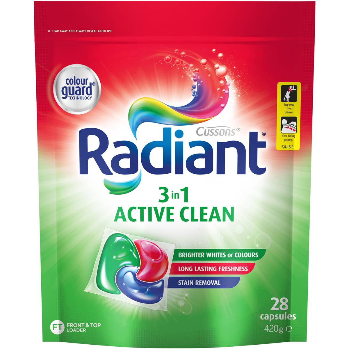 Radiant Active Clean Liquid Laundry Capsules Detergent Washing 28 Pack ...