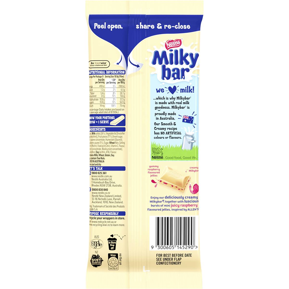 Nestle Milky Bar Raspberry Chocolate Block 170g | Woolworths