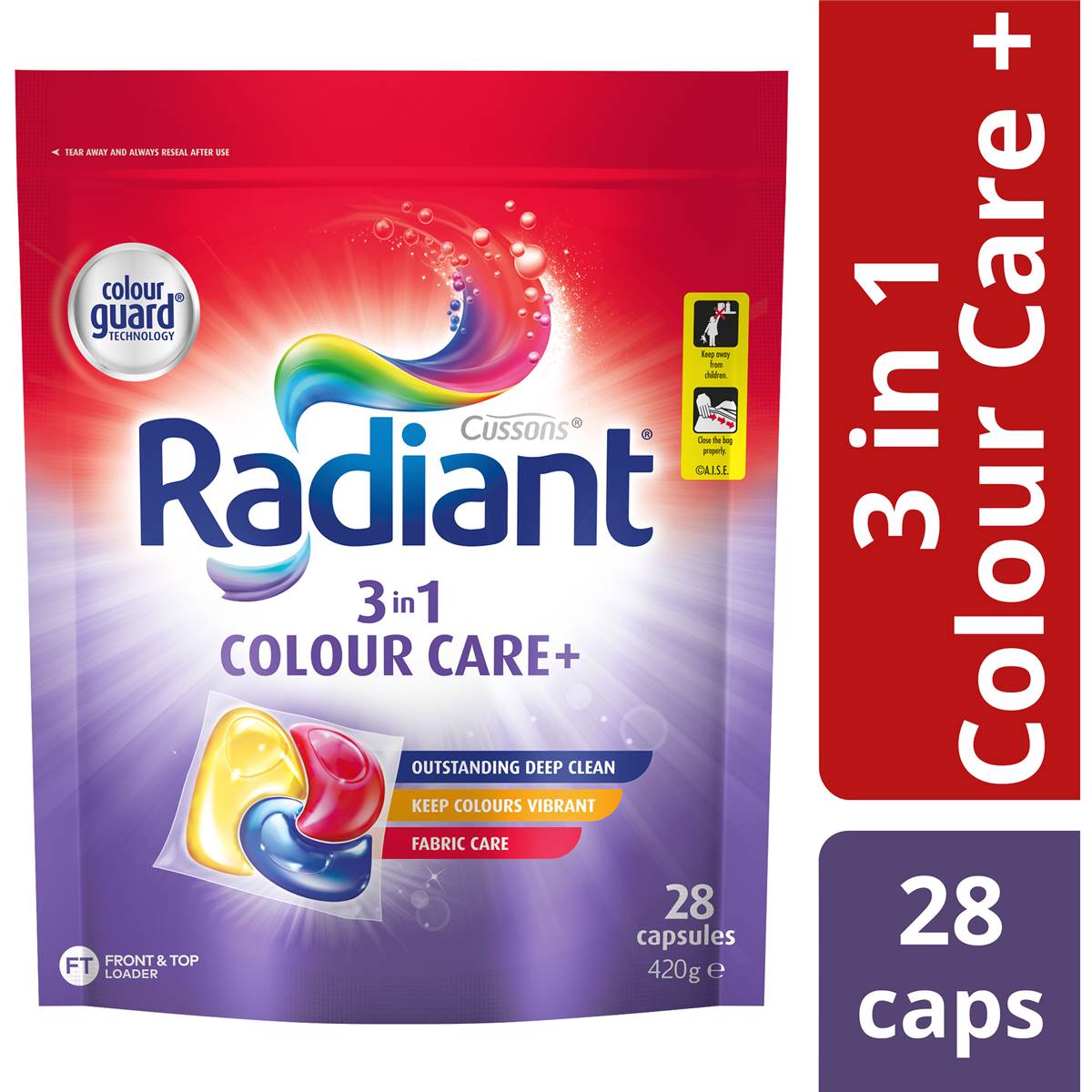 Radiant Colour Care+ Liquid Laundry Capsules Detergent Washing 28 Pack ...