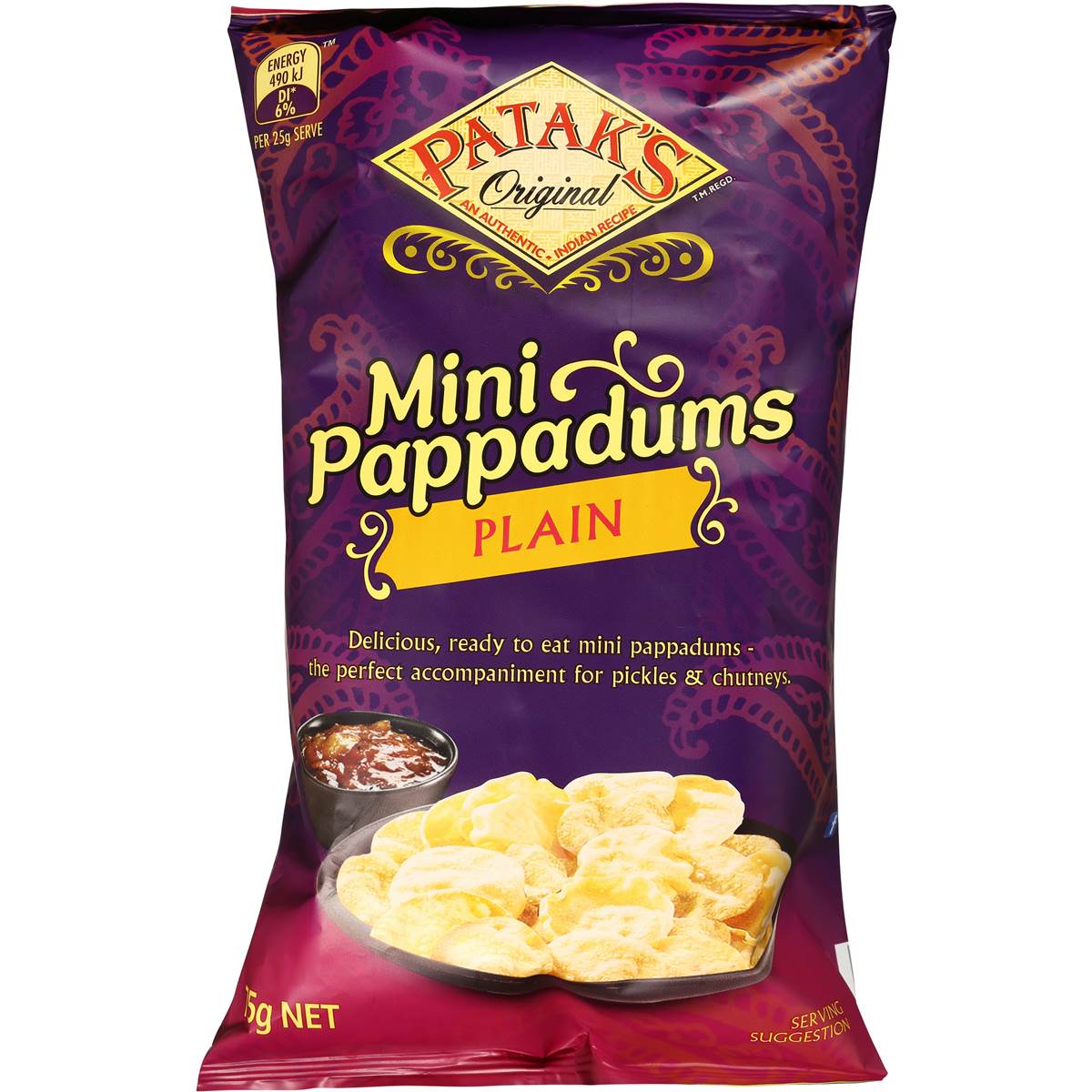 Pataks Ready To Eat Pappadums Mini Plain Original 75g 6pk | Woolworths