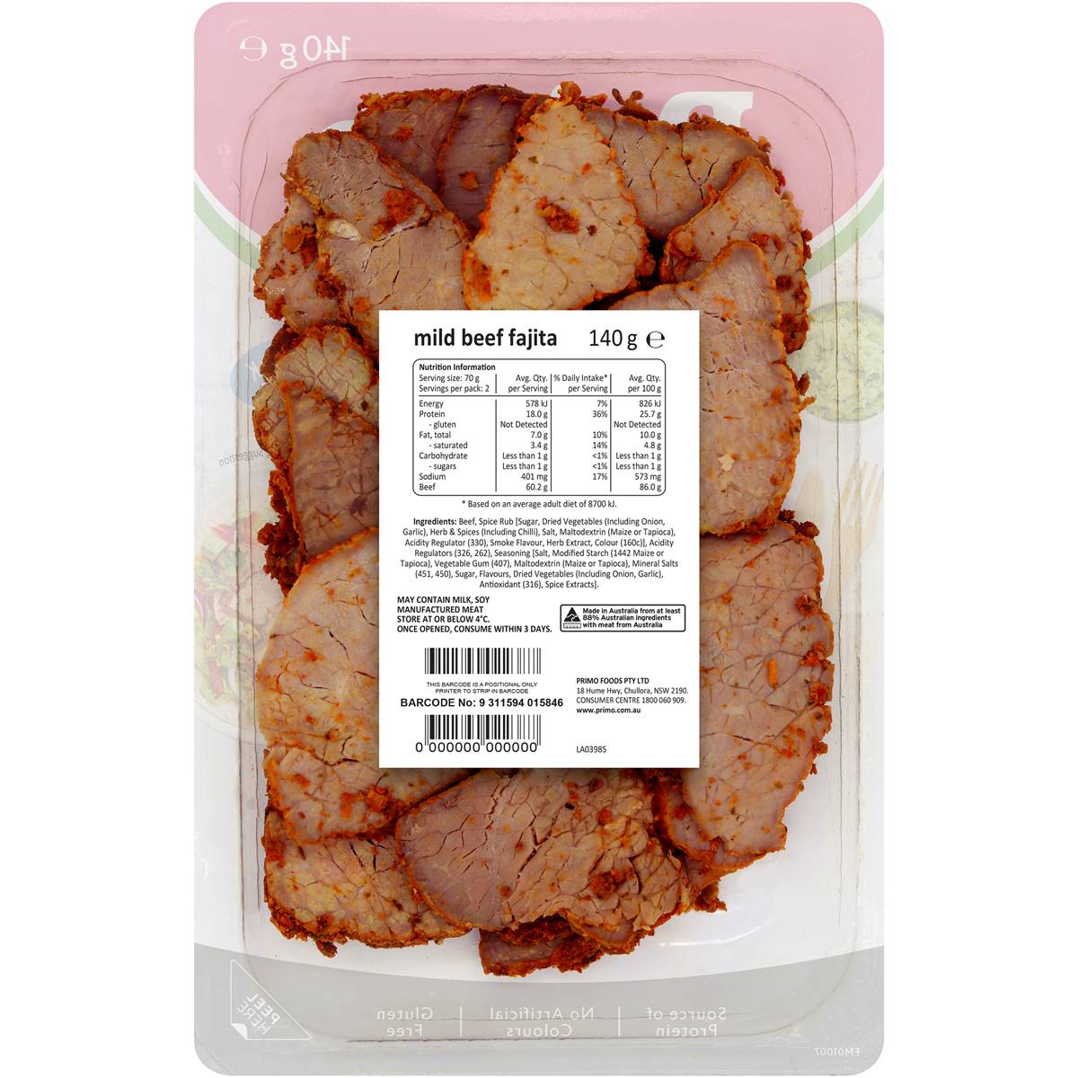 Primo Mild Beef Fajita 140g | Woolworths