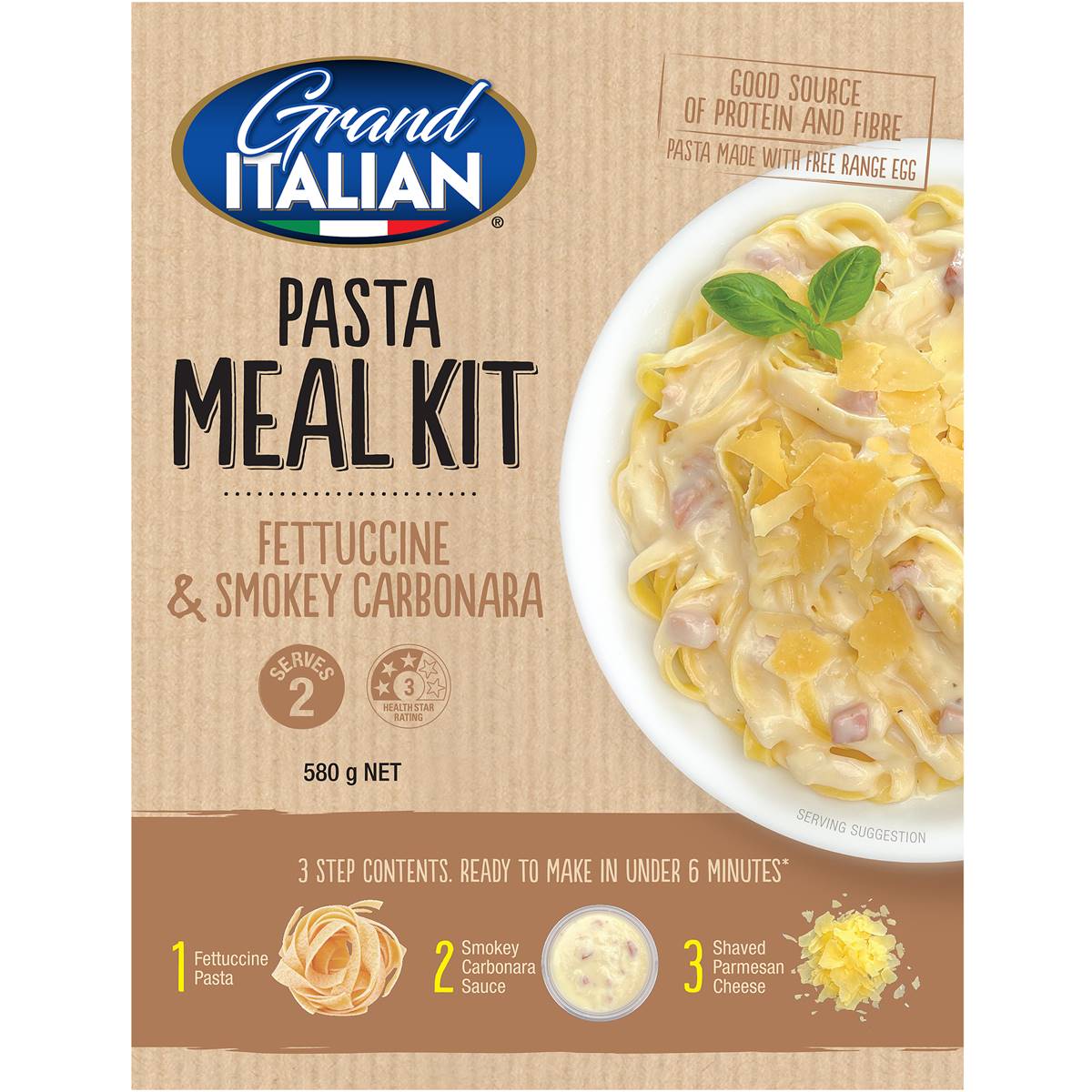 Grand Italian Pasta Meal Kit Fettuccine & Smokey Carbonara 580g ...