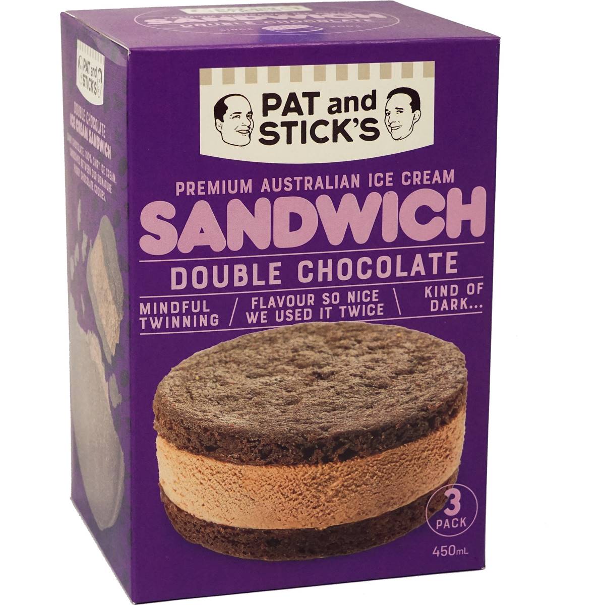 Pat And Stick's Ice Cream Sandwich Double Chocolate 3 Pack | Woolworths
