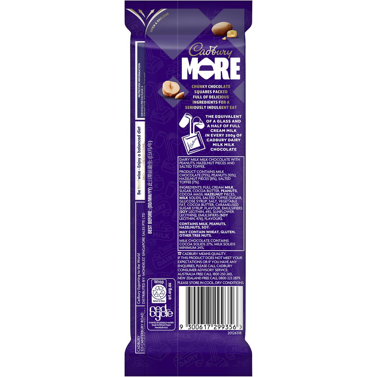 Cadbury Dairy Milk More With Nuts & Salted Toffee Chocolate Block 165g ...
