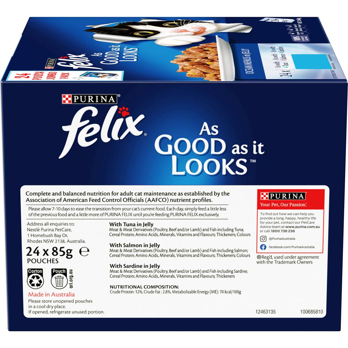 Felix Ocean Menus In Jelly Cat Food Tuna Salmon & Sardine 24 Pack ...