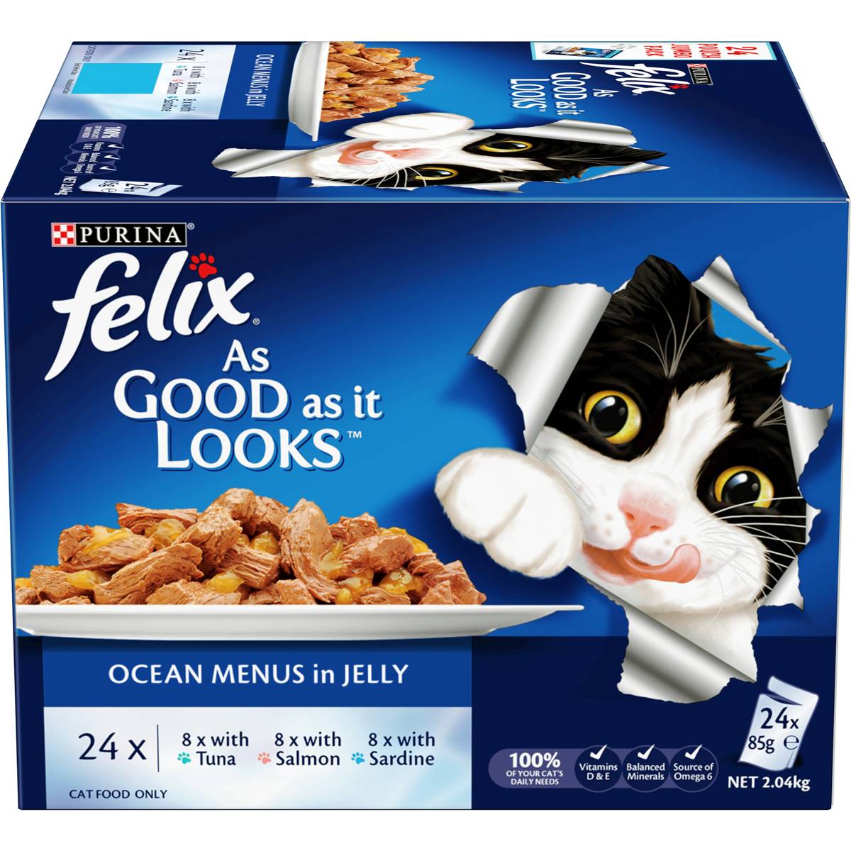 Felix Ocean Menus In Jelly Cat Food Tuna Salmon & Sardine 24 Pack ...