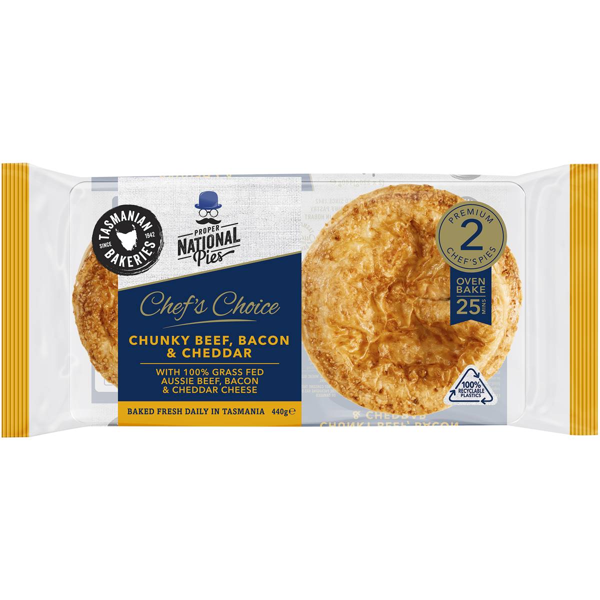 Chefs Choice Chunky Beef, Bacon & Cheddar Pies 2 Pack | Woolworths