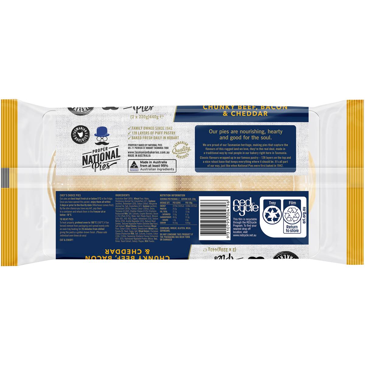 Chefs Choice Chunky Beef, Bacon & Cheddar Pies 2 Pack | Woolworths