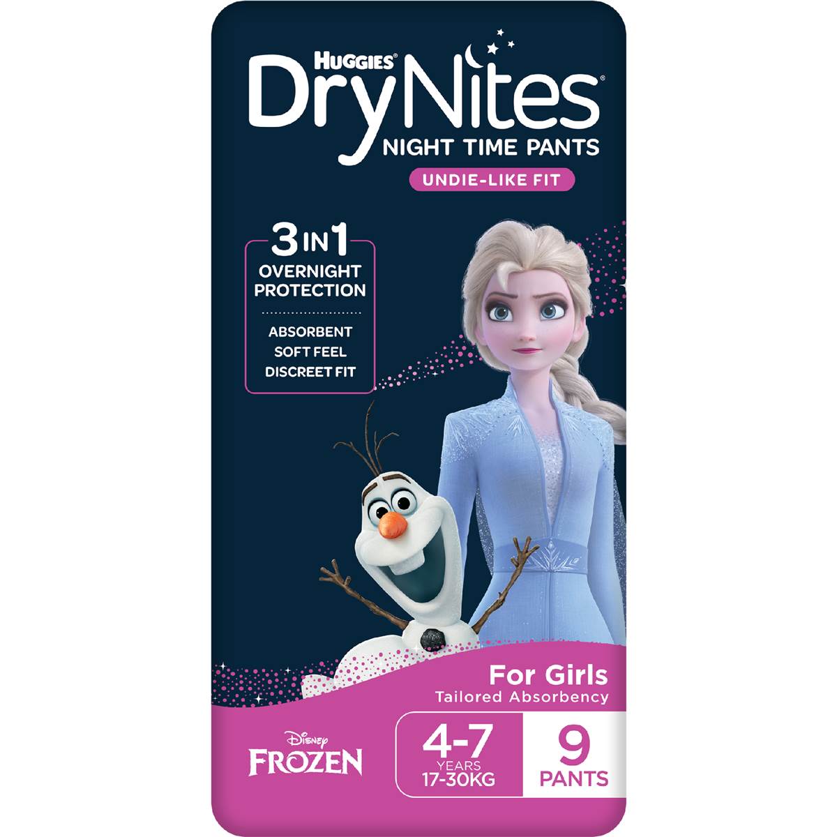 Huggies Drynites Night Time Pants For Girls 4-7 Years (17-30kg) 9 Pack ...