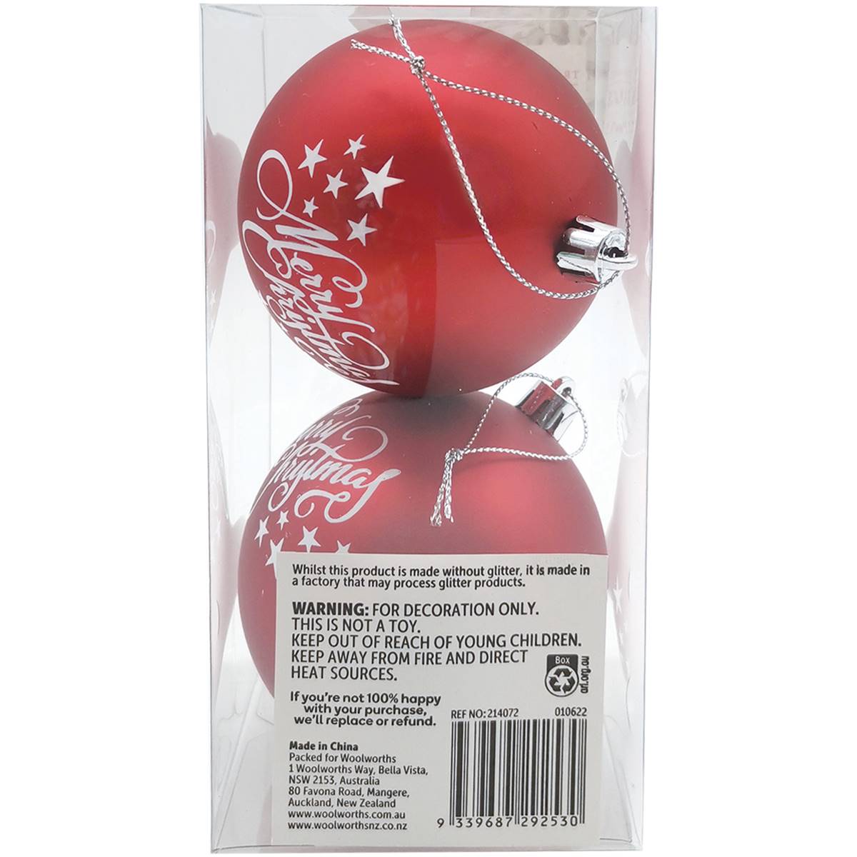 Christmas Traditional Baubles Merry Christmas 2 Pack | Woolworths