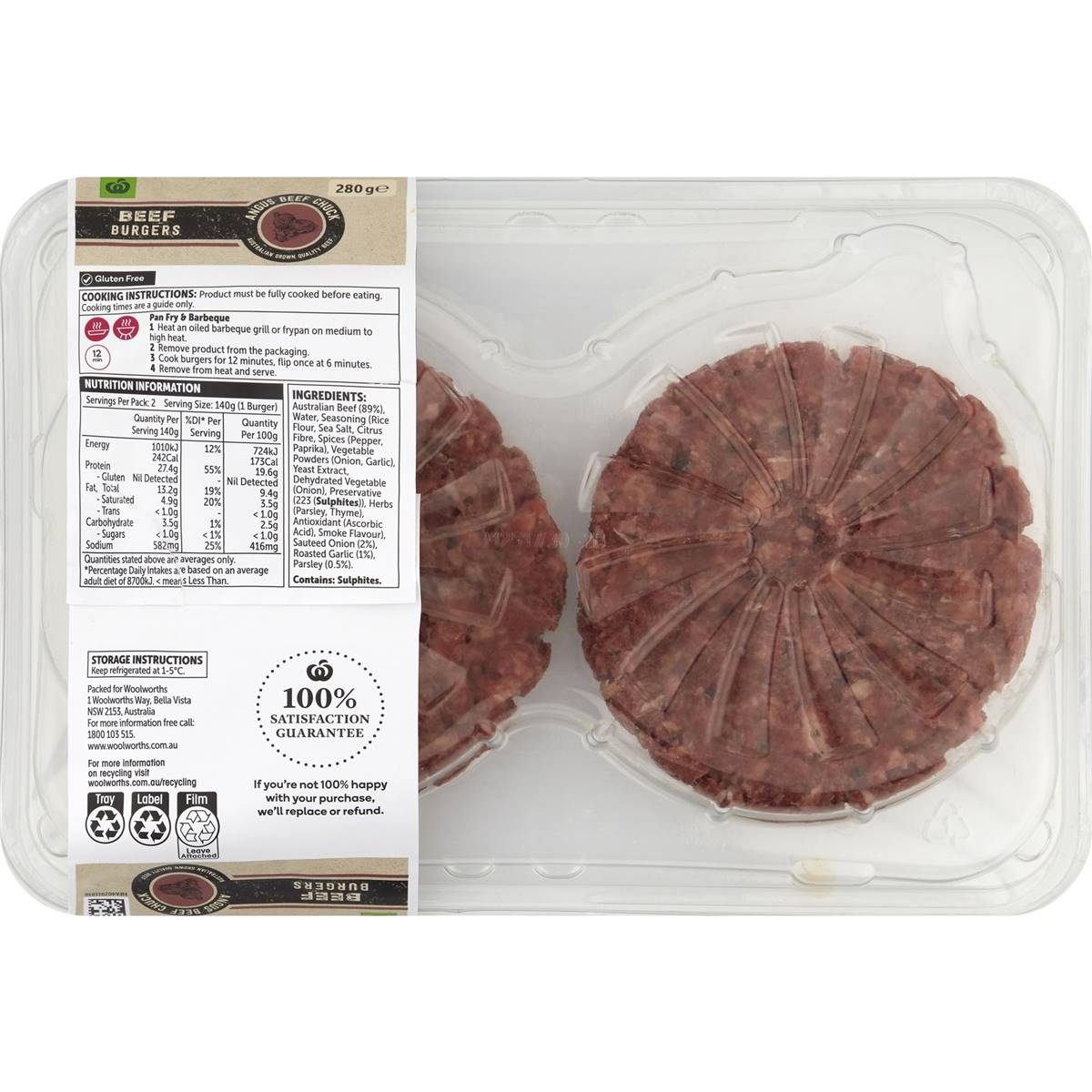 Woolworths Angus Beef Chuck Burgers 2 Pack | Woolworths