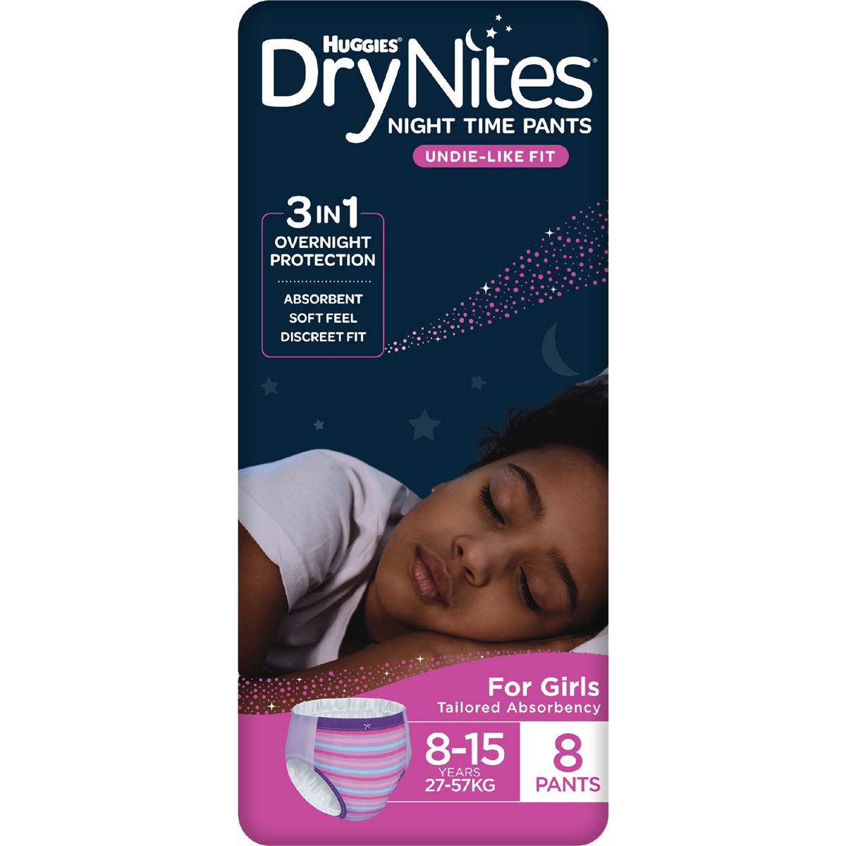 Huggies Drynites Night Time Pants For Girls 8-15 Years (27-57kg) 8 Pack ...