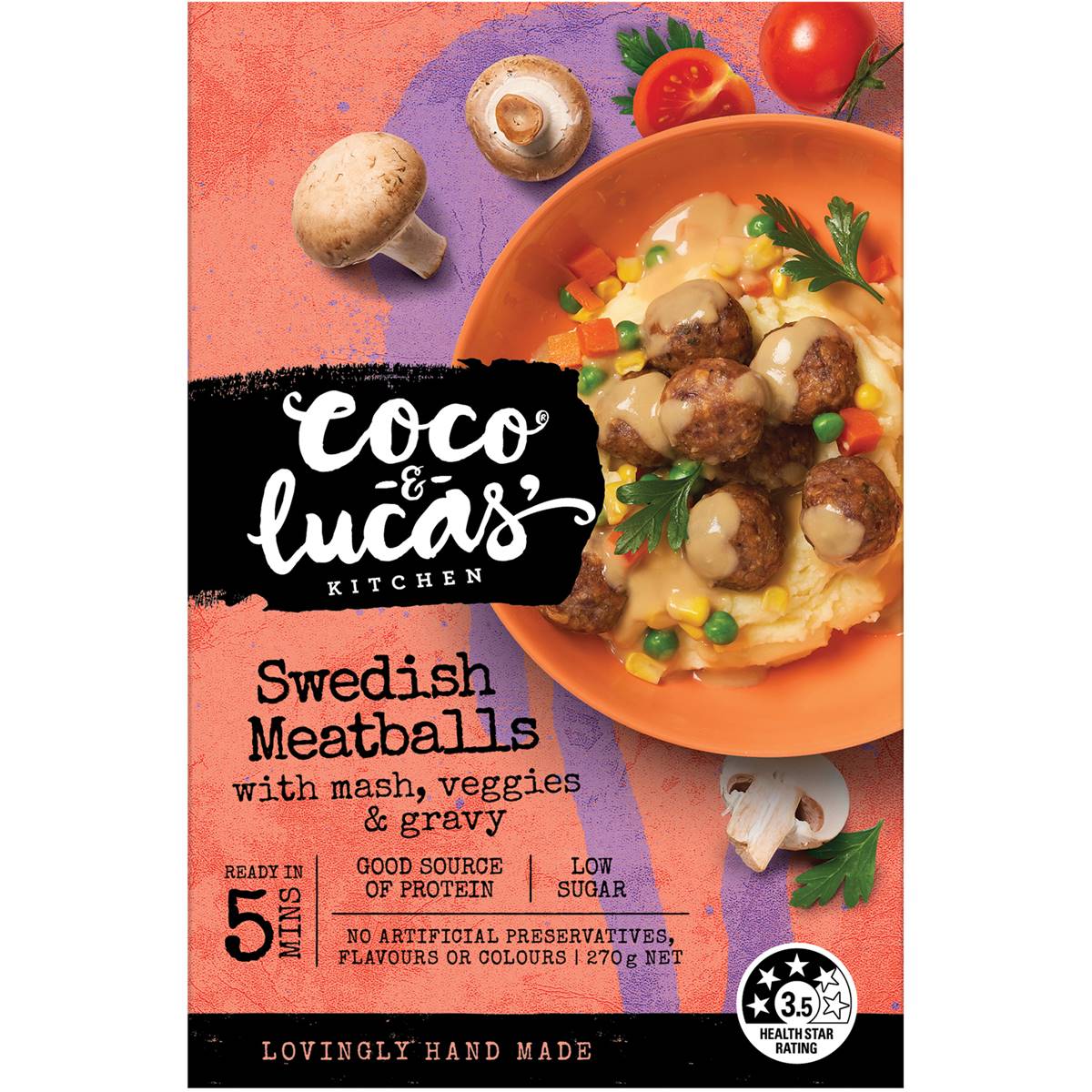 Coco & Lucas' Kitchen Swedish Meatballs With Mash, Veggies & Gravy 270g ...