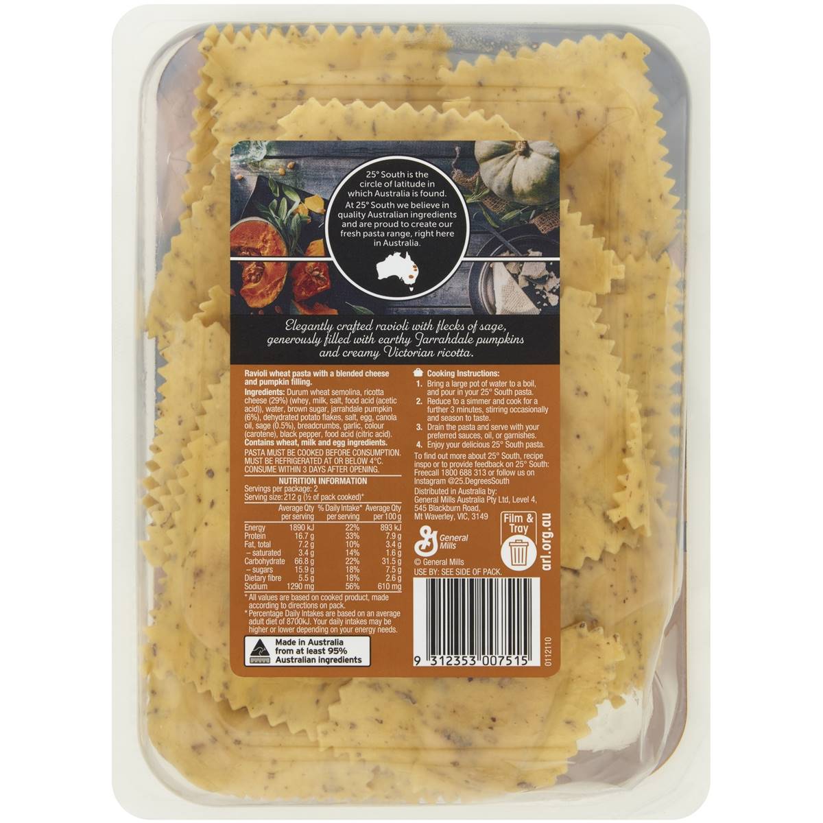 25 Degrees South Native Pumpkin Ricotta Ravioli Pasta 325g | Woolworths