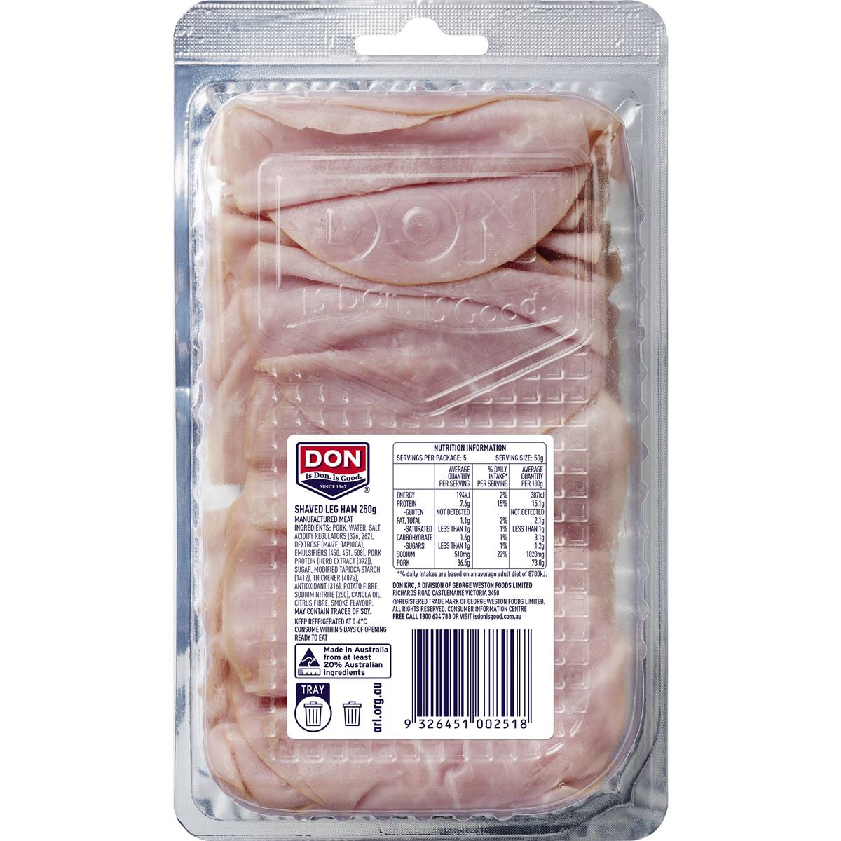 Don Leg Ham Shaved Deli Style 250g | Woolworths