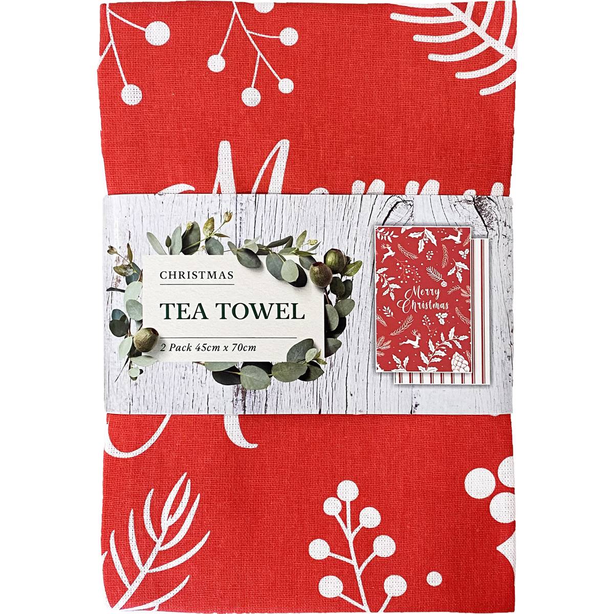 Christmas Printed Tea Towel Traditional Design 45cm X 70cm 2 Pack ...