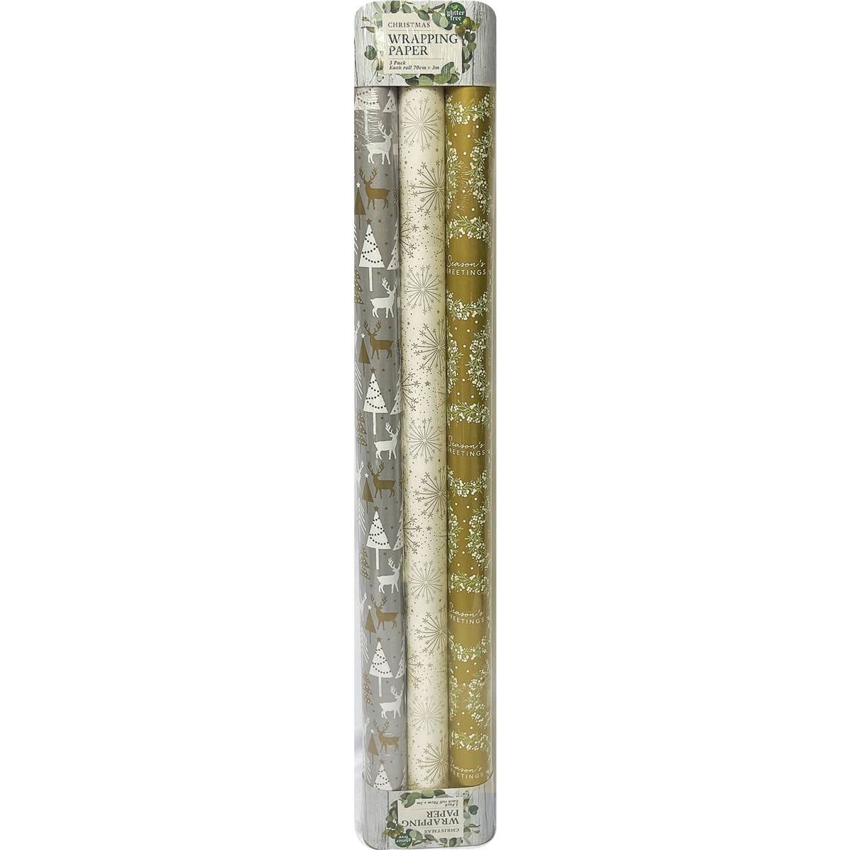 Christmas Wrapping Paper Gold & Silver 3m 3 Pack | Woolworths
