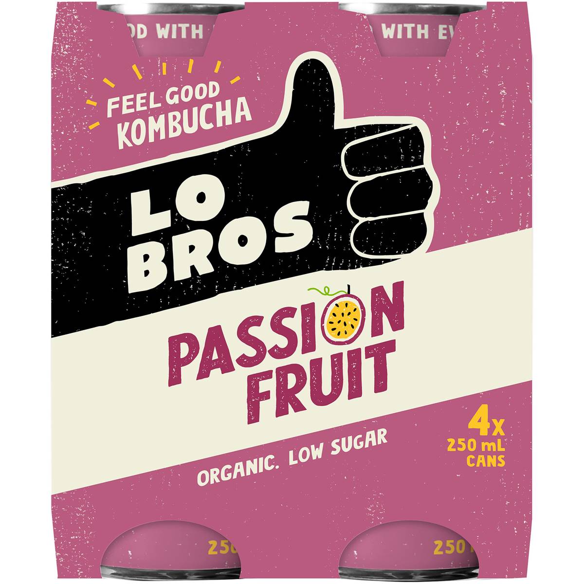 Lo Bros Kombucha Passionfruit Cans 250ml X4 Pack | Woolworths