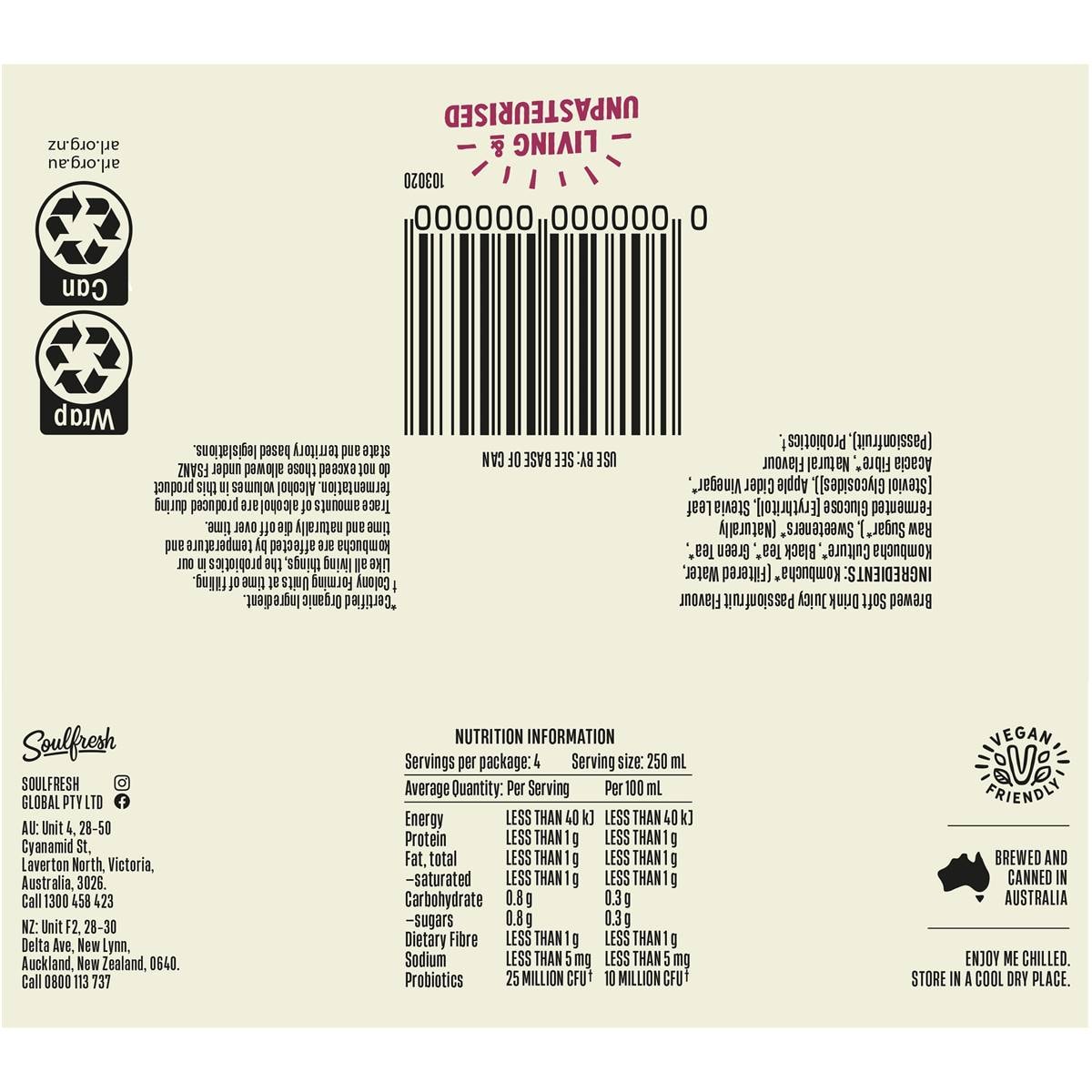 Lo Bros Kombucha Passionfruit Cans 250ml X4 Pack | Woolworths