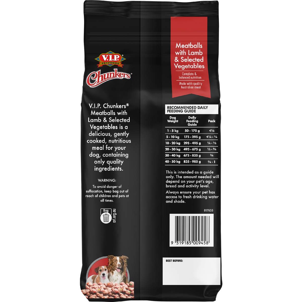 V.i.p. Chunkers Adult Chilled Fresh Dog Food Lamb & Veges Meatball 1kg ...