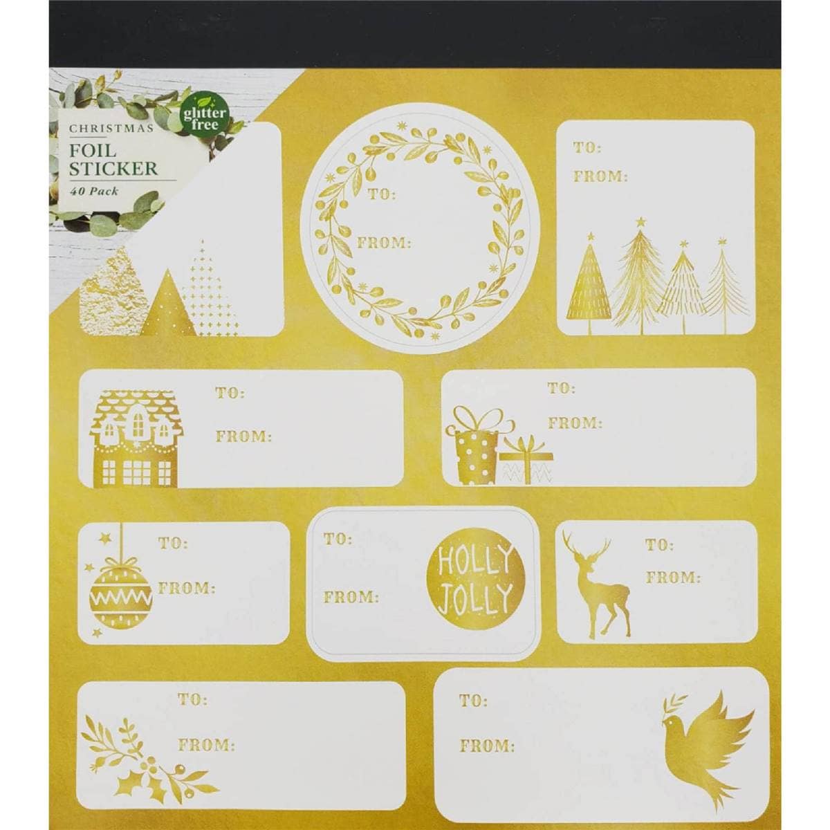 Christmas Foil Gift Stickers Gold 40 Pack | Woolworths