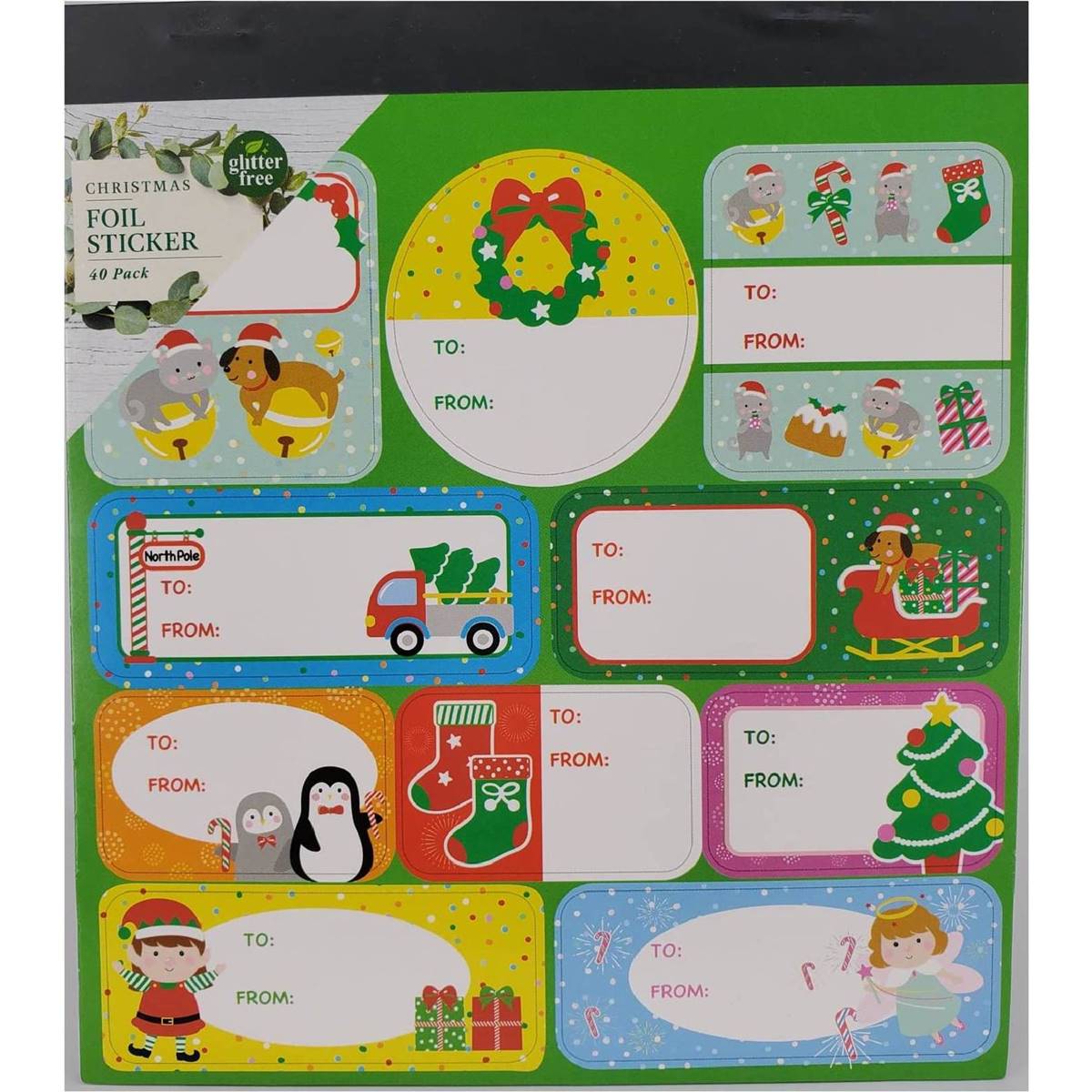 Christmas Foil Gift Stickers Green 40 Pack | Woolworths
