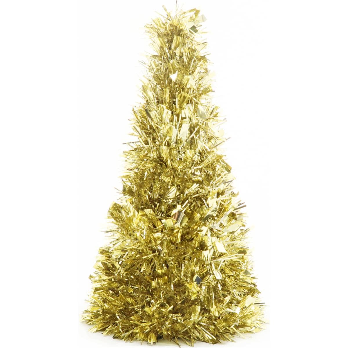 Christmas Tinsel Tabletop Tree 28cm Gold Each | Woolworths