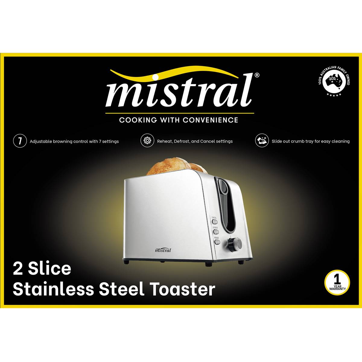 Mistral 2 Slice Stainless Steel Toaster Each | Woolworths