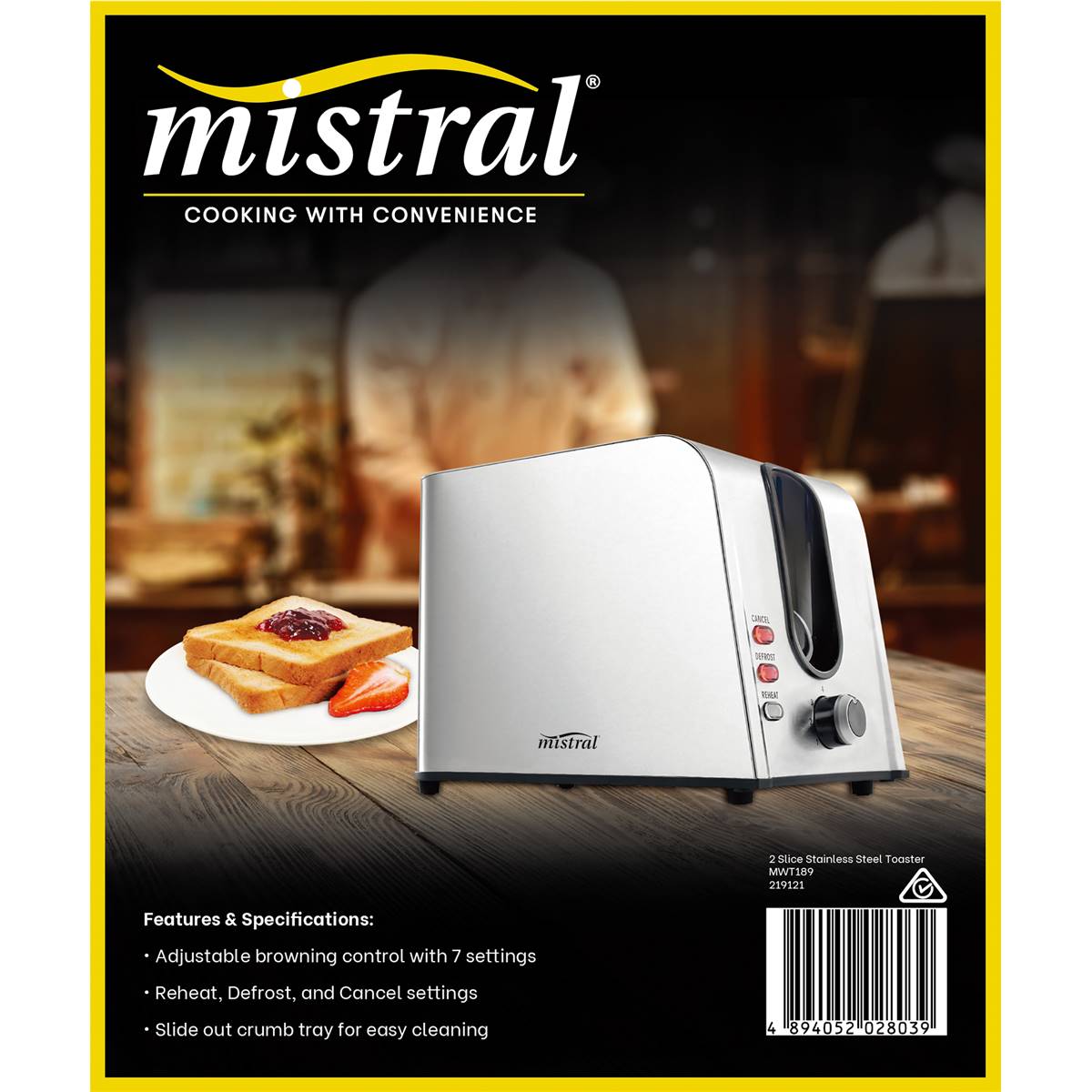 Mistral 2 Slice Stainless Steel Toaster Each | Woolworths