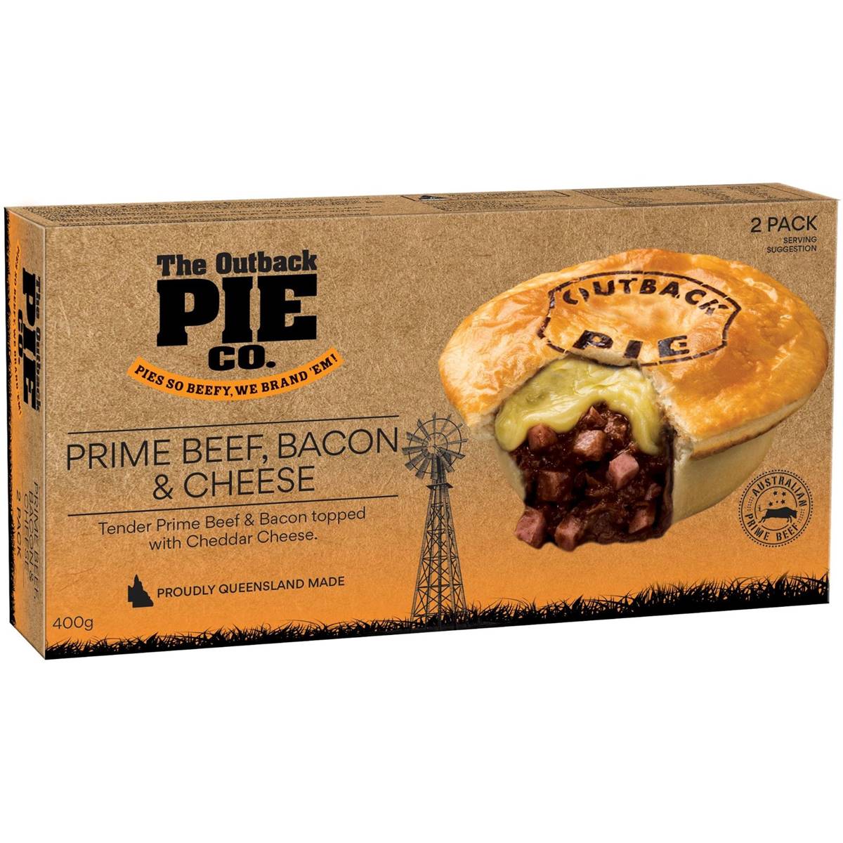 The Outback Pie Co Prime Beef, Bacon & Cheese Pies Frozen 2 Pack ...