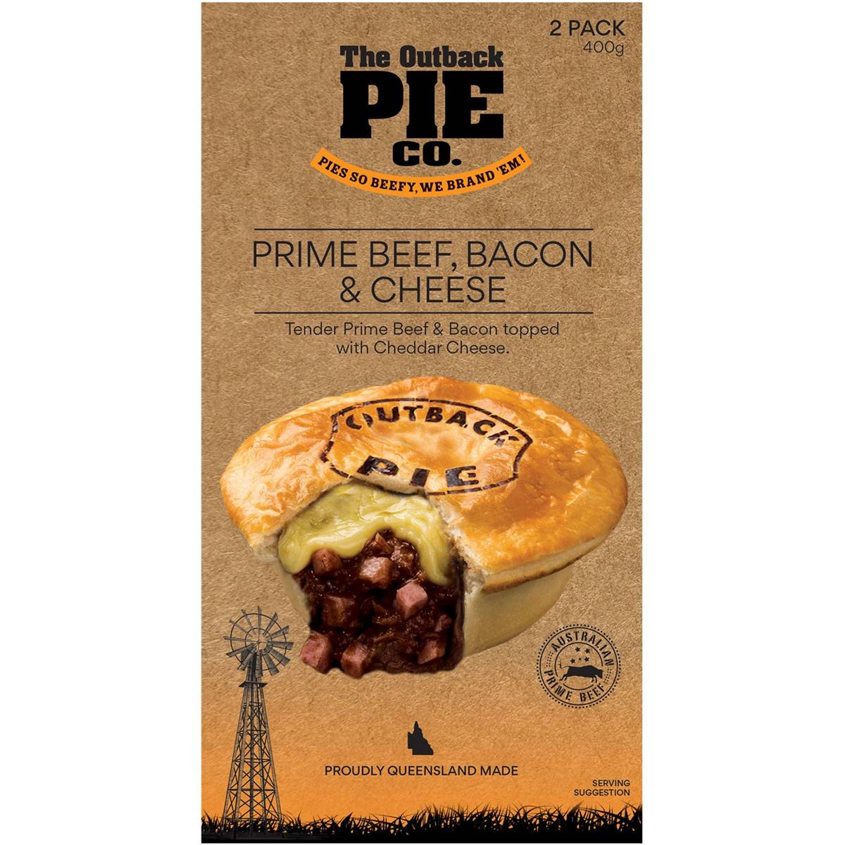 The Outback Pie Co Prime Beef, Bacon & Cheese Pies Frozen 2 Pack ...