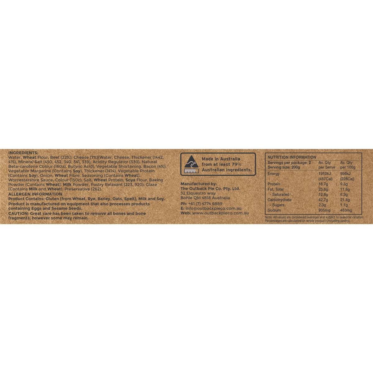 The Outback Pie Co Prime Beef, Bacon & Cheese Pies Frozen 2 Pack ...