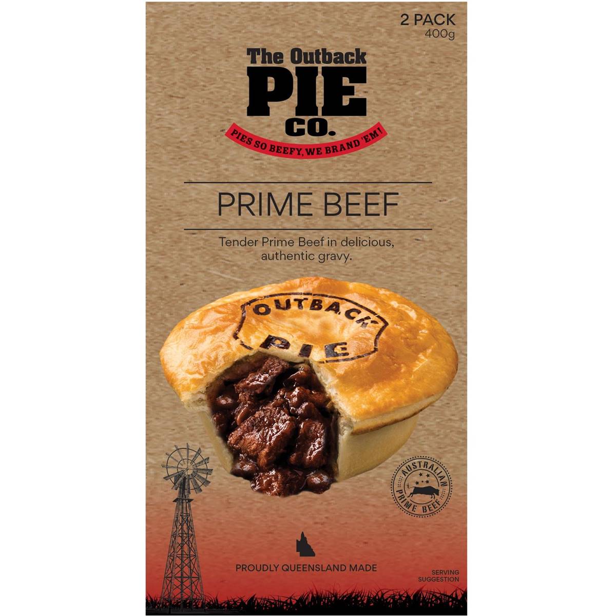 The Outback Pie Co Prime Beef Pies Frozen 2 Pack | Woolworths