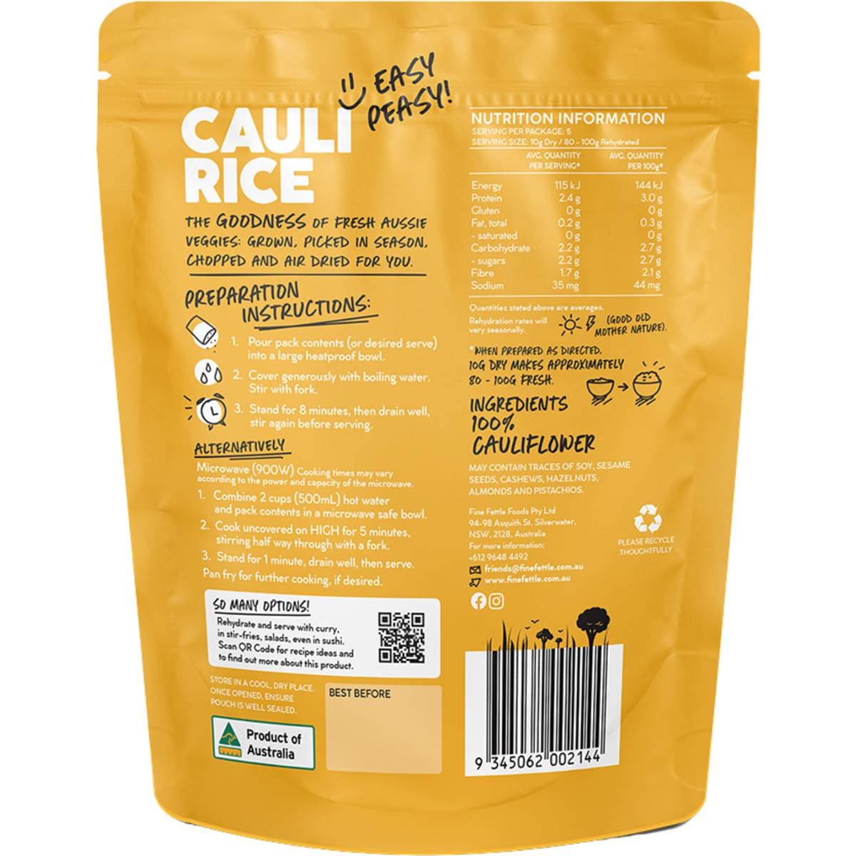 Fine Fettle Cauli Rice 50g | Woolworths