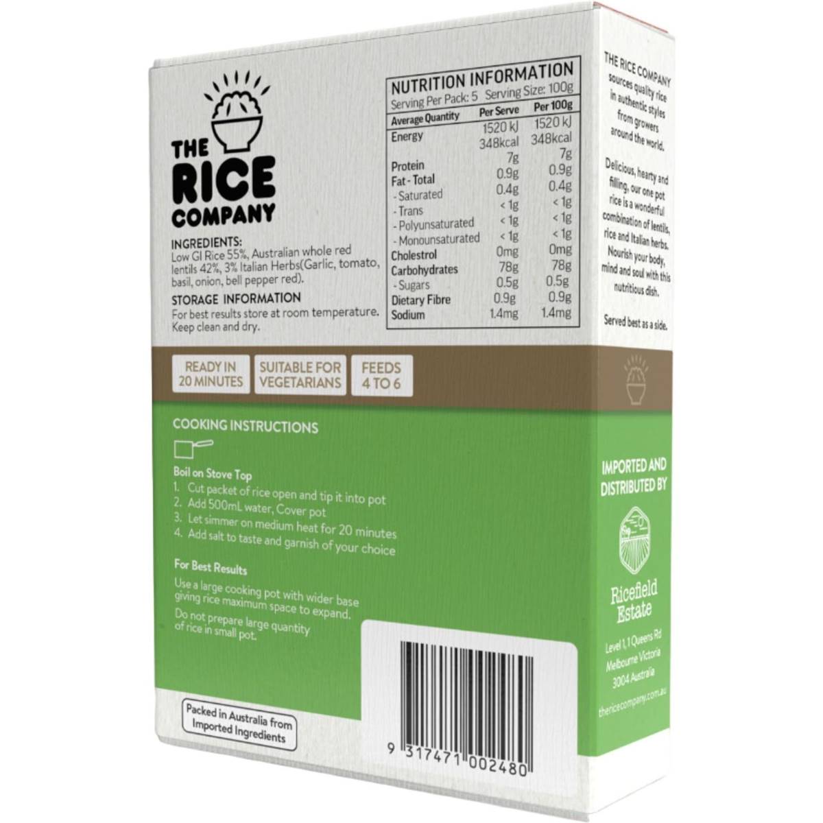 The Rice Company One Pot Rice With Red Lentils & Herbs 200g | Woolworths