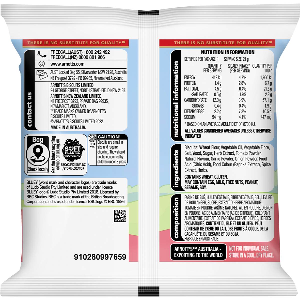 Arnott's Bluey Multipack Cracker Biscuits Pizza 8 Pack | Woolworths