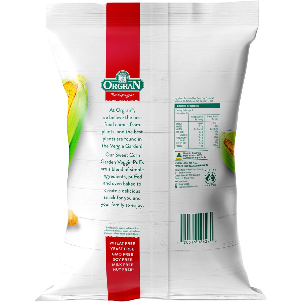 Orgran Gluten Free Garden Veggie Puffs Sweet Corn 90g | Woolworths