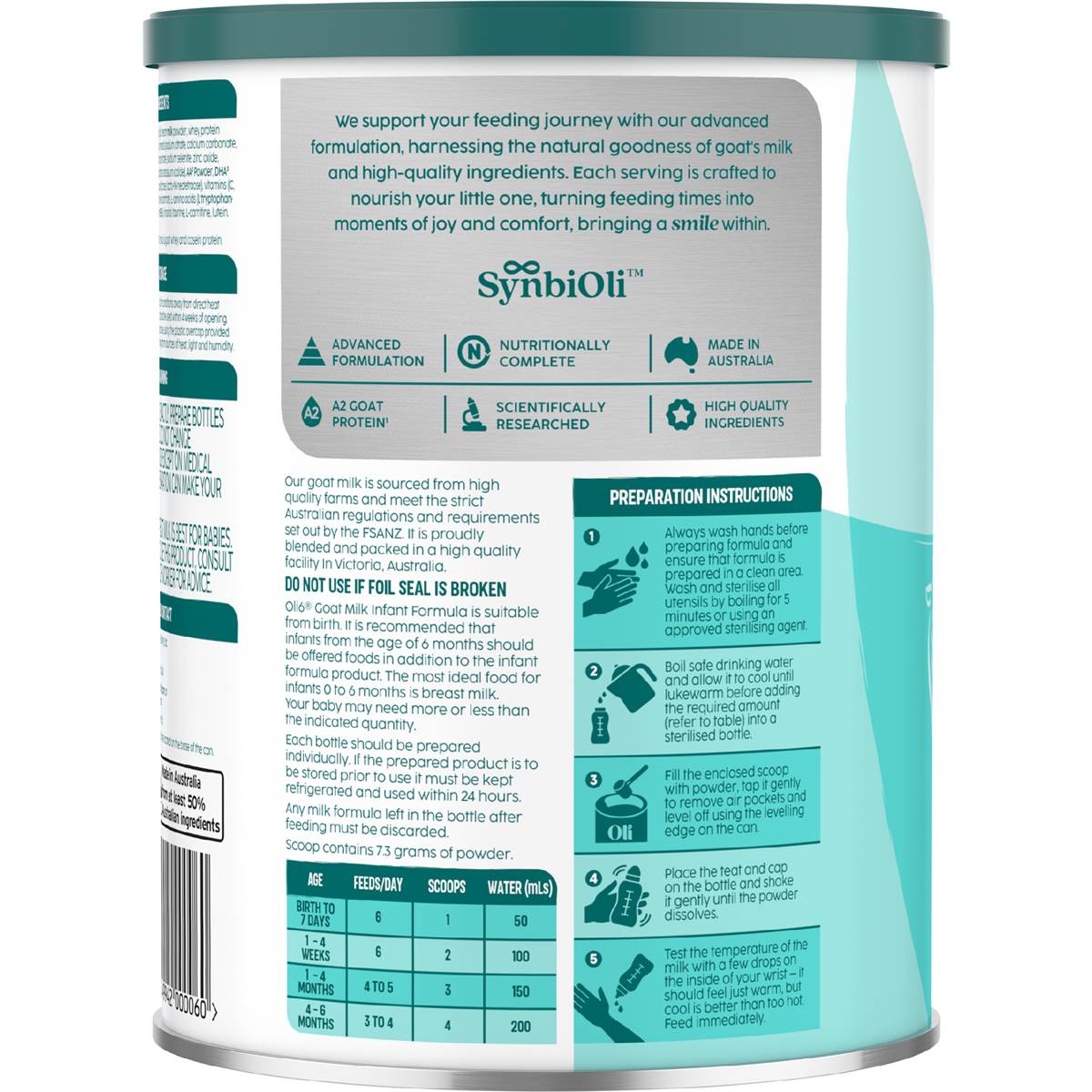 Oli6 Goat Milk Infant Formula Stage 1, 0-6 Months 800g | Woolworths