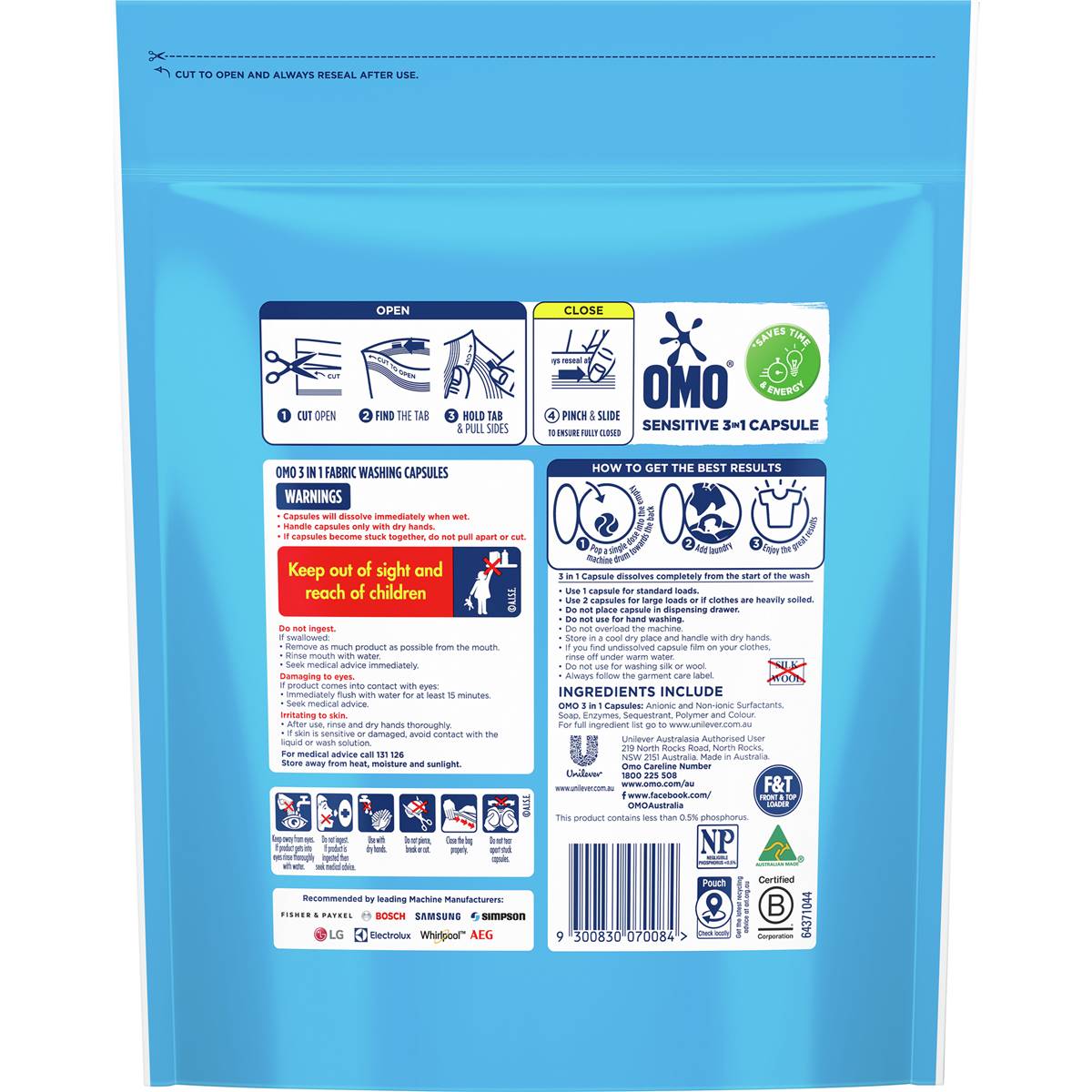 Omo Sensitive 3-in-1 Laundry Capsules 60 Pack | Woolworths