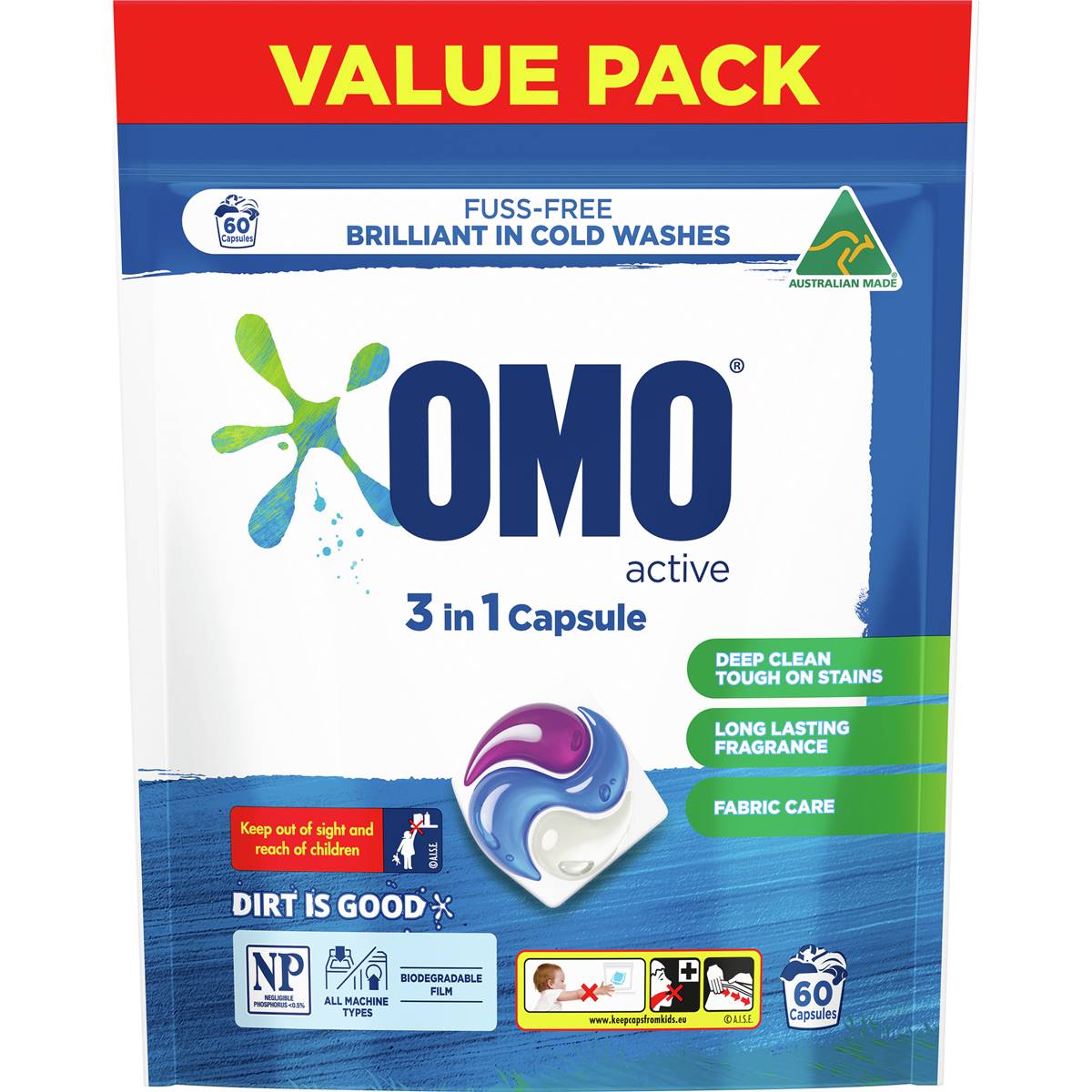 Omo Active 3-in-1 Laundry Capsules 60 Pack | Woolworths