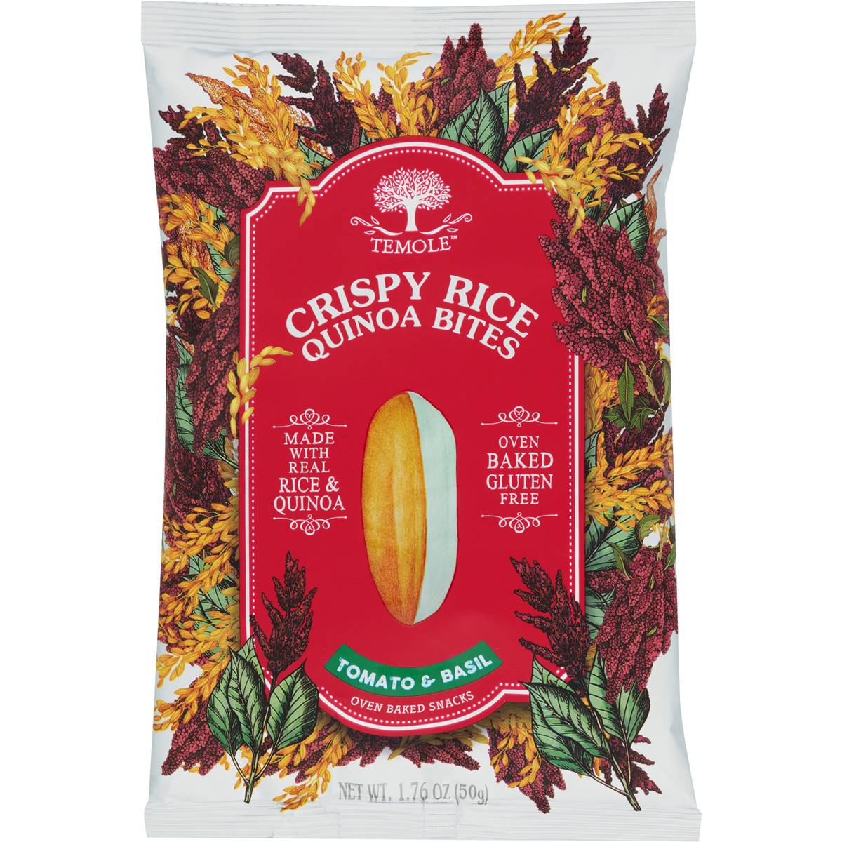 Temole Crispy Rice Quinoa Bites Oven Baked Snacks Tomato & Basil 50g ...