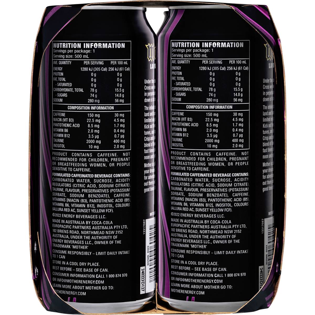 Mother Lava Guava Energy Drink Cans 500ml X 4 Pack | Woolworths