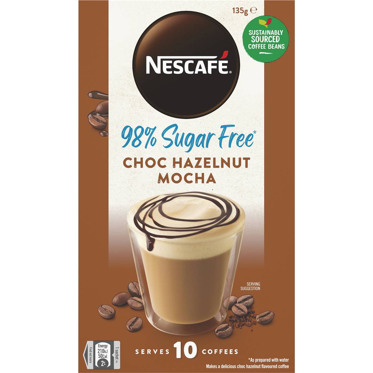 Nescafe 98% Sugar Free Choc Hazelnut Mocha Coffee Sachets 10 Pack ...
