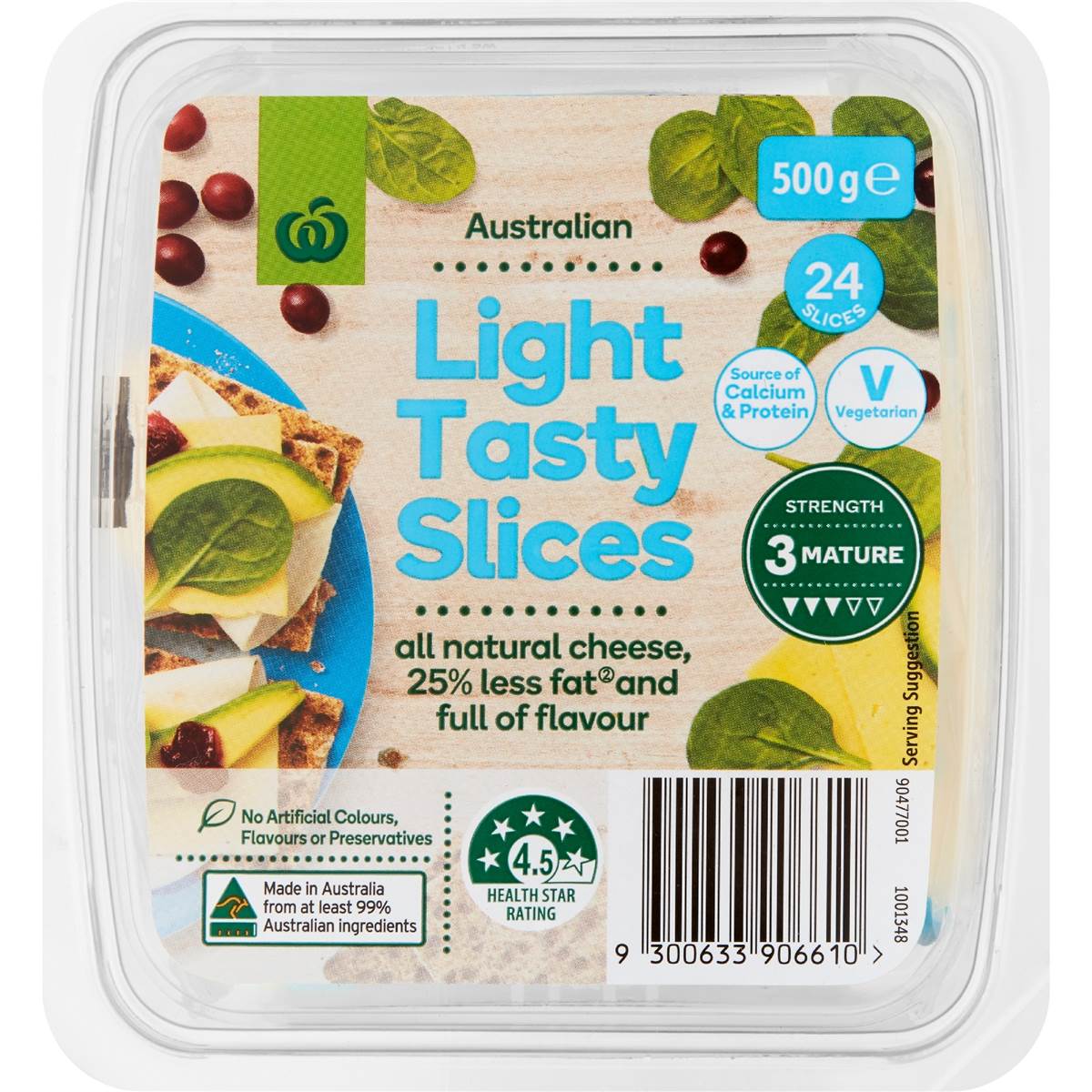 Woolworths Tasty Light Cheese Slices 500g | Woolworths