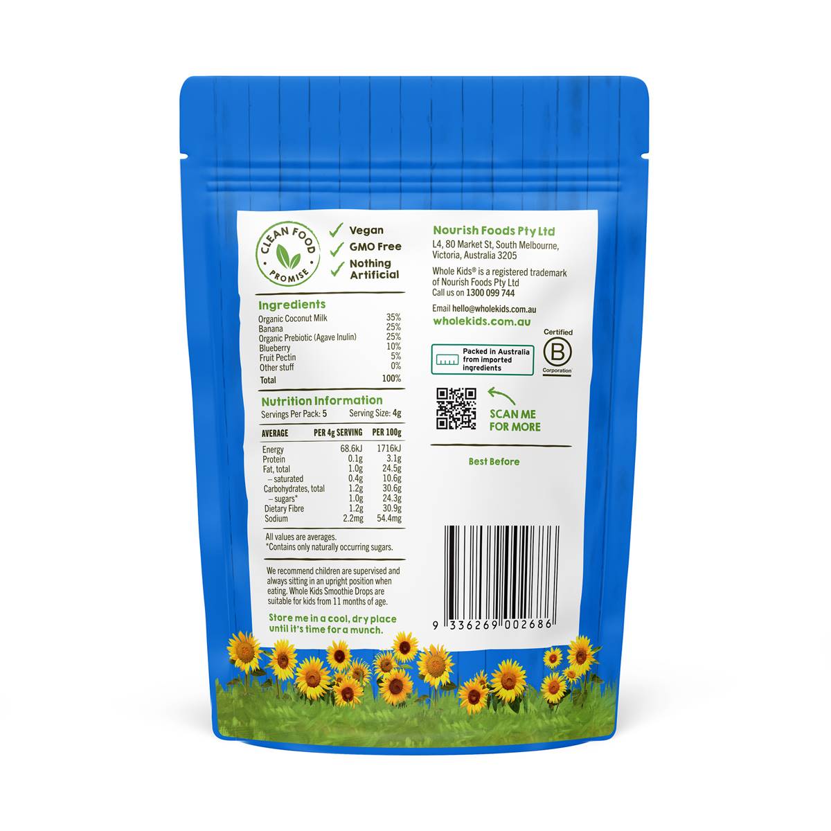 Whole Kids Smoothie Drops Blueberry, Banana & Coconut Milk 11+ M 20g ...