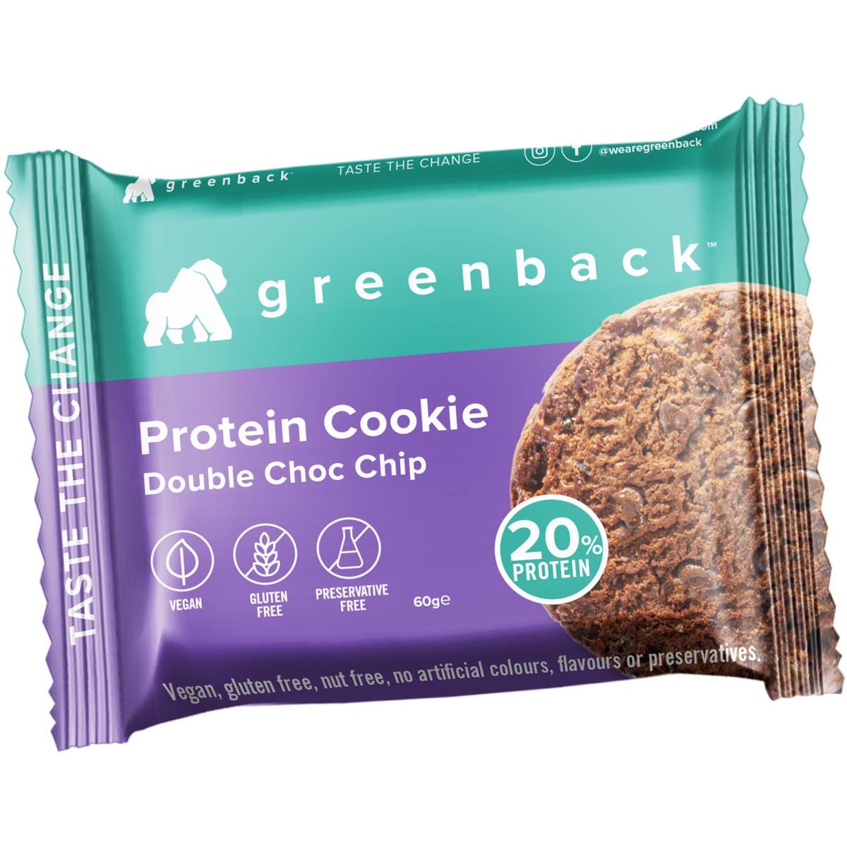 Greenback Protein Cookie Double Chocolate Chip 60g | Woolworths