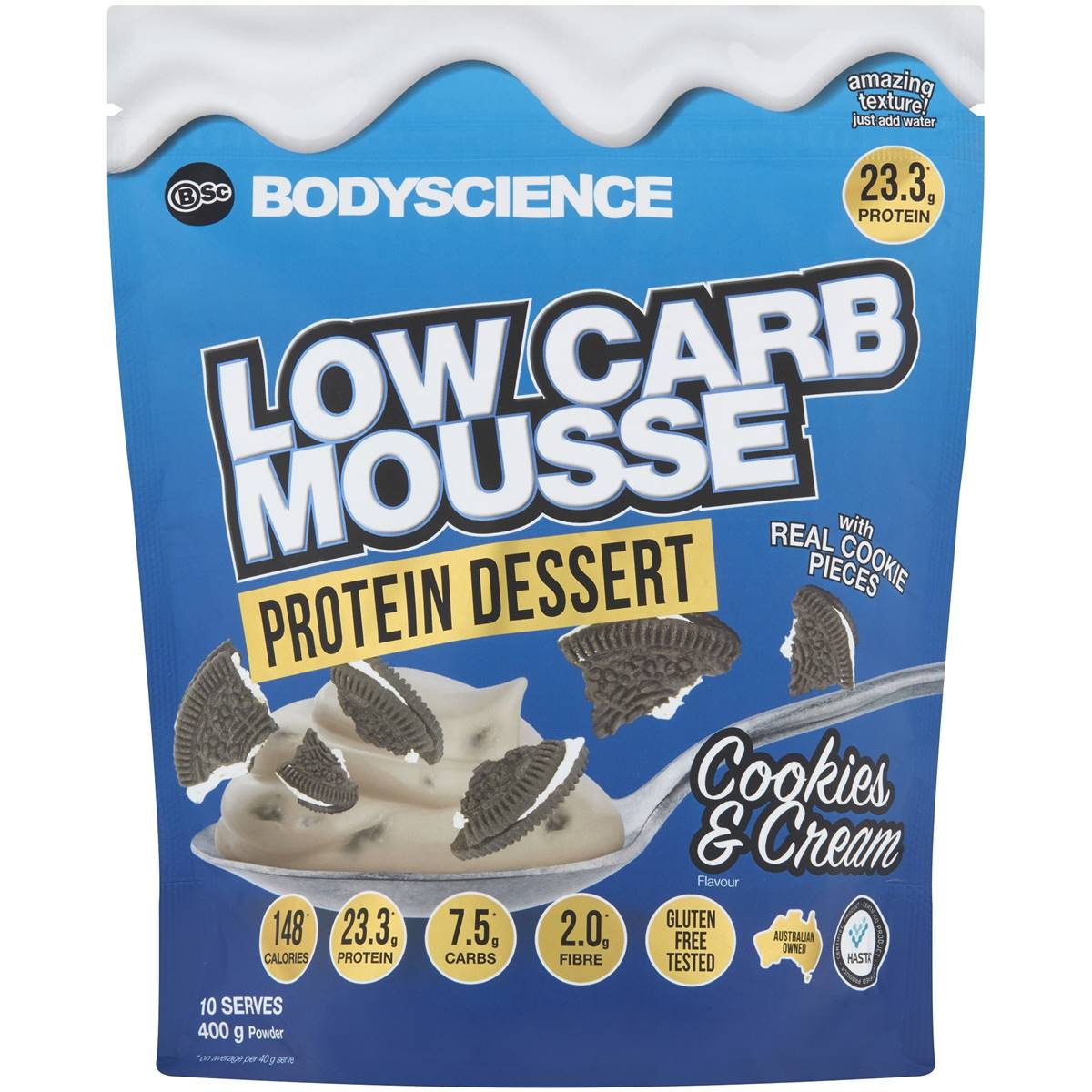 Bsc Body Science Low Carb Mousse Protein Dessert Cookies & Cream 400g ...