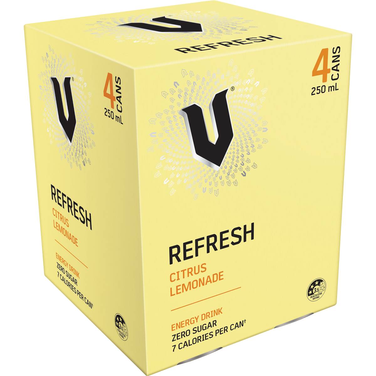 V Energy Refresh Citrus Lemonade Sugar Free Cans 250ml X4 Pack | Woolworths